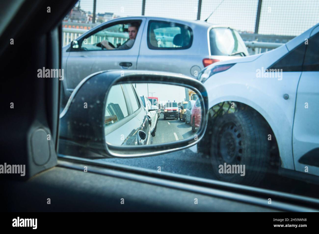 A rear-view, rearview mirror, D1 motorway, highway, rescue alley ...