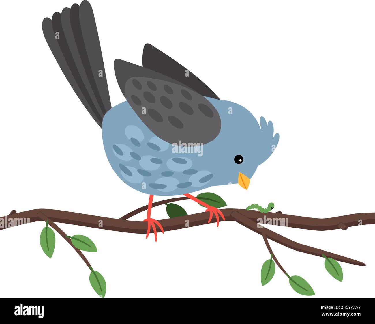 Bird hunts worm. Early birdie catch eating funny caterpillar, comic ...