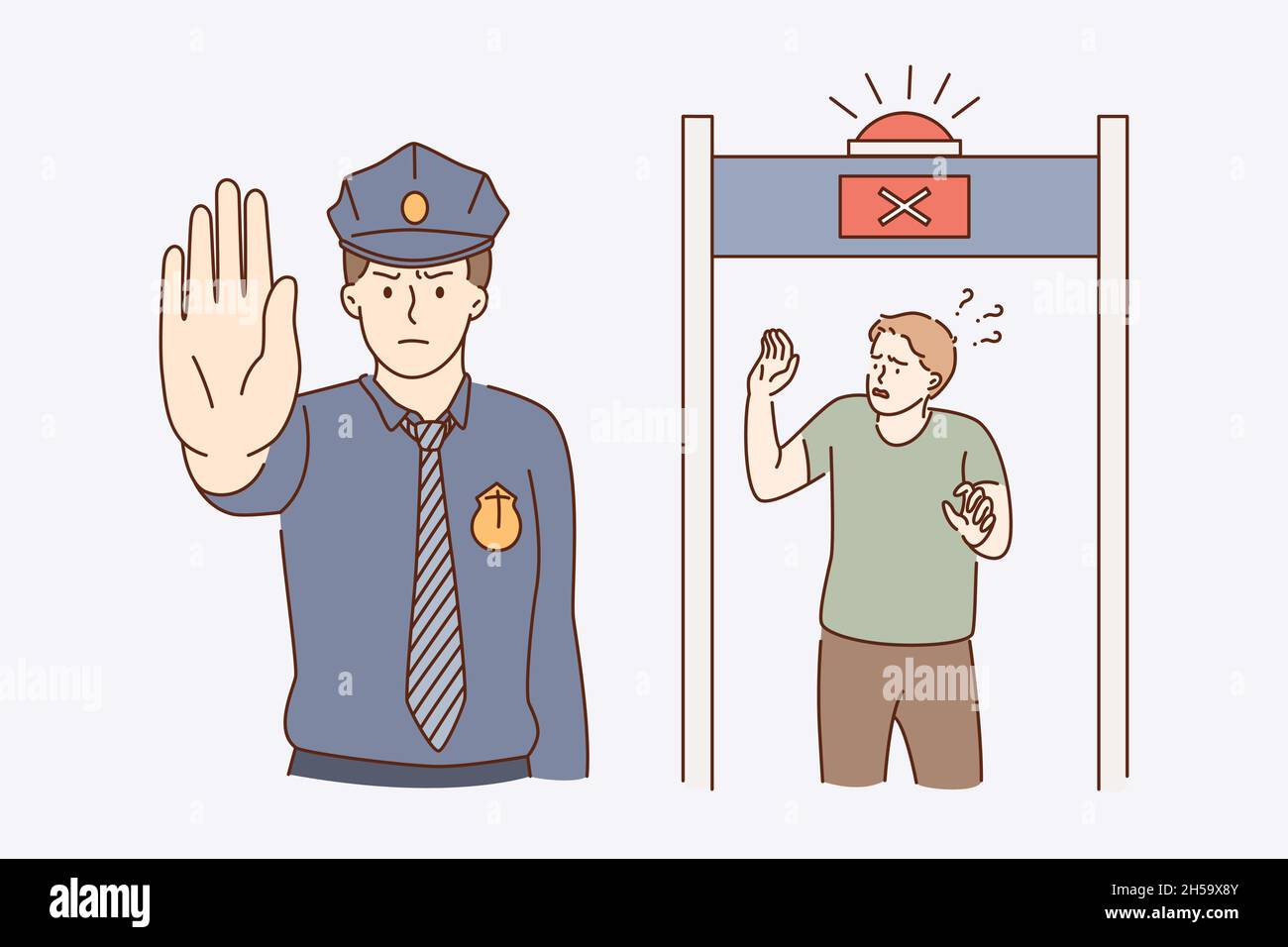 Security control and police concept. Young serious man policeman ...