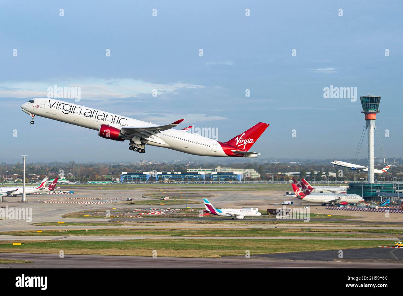 EDITORIAL USE ONLY Virgin Atlantic flight VS3 (front) and British ...