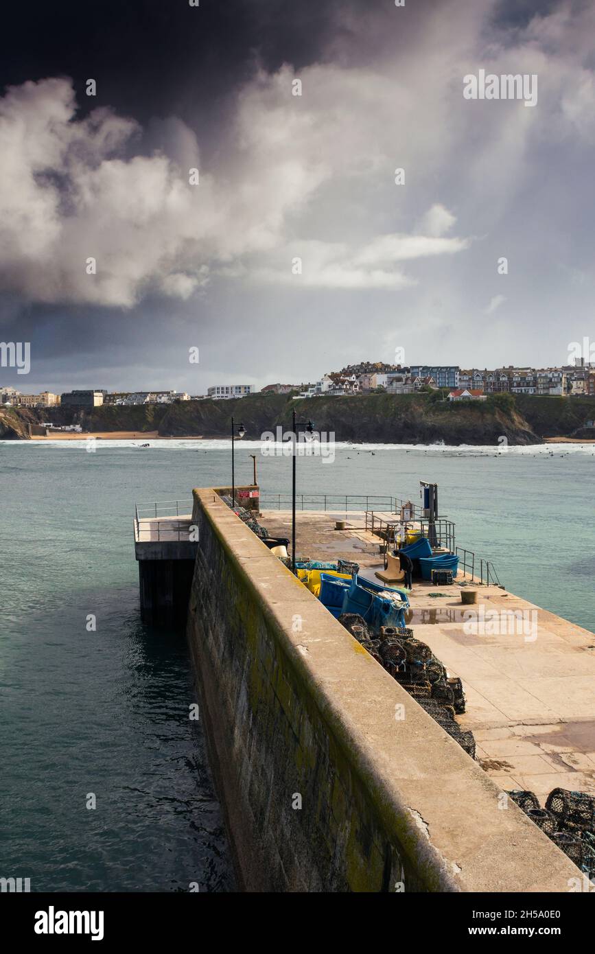 The North Quay in the working Newquay Harbour in Newquay in Cornwall ...