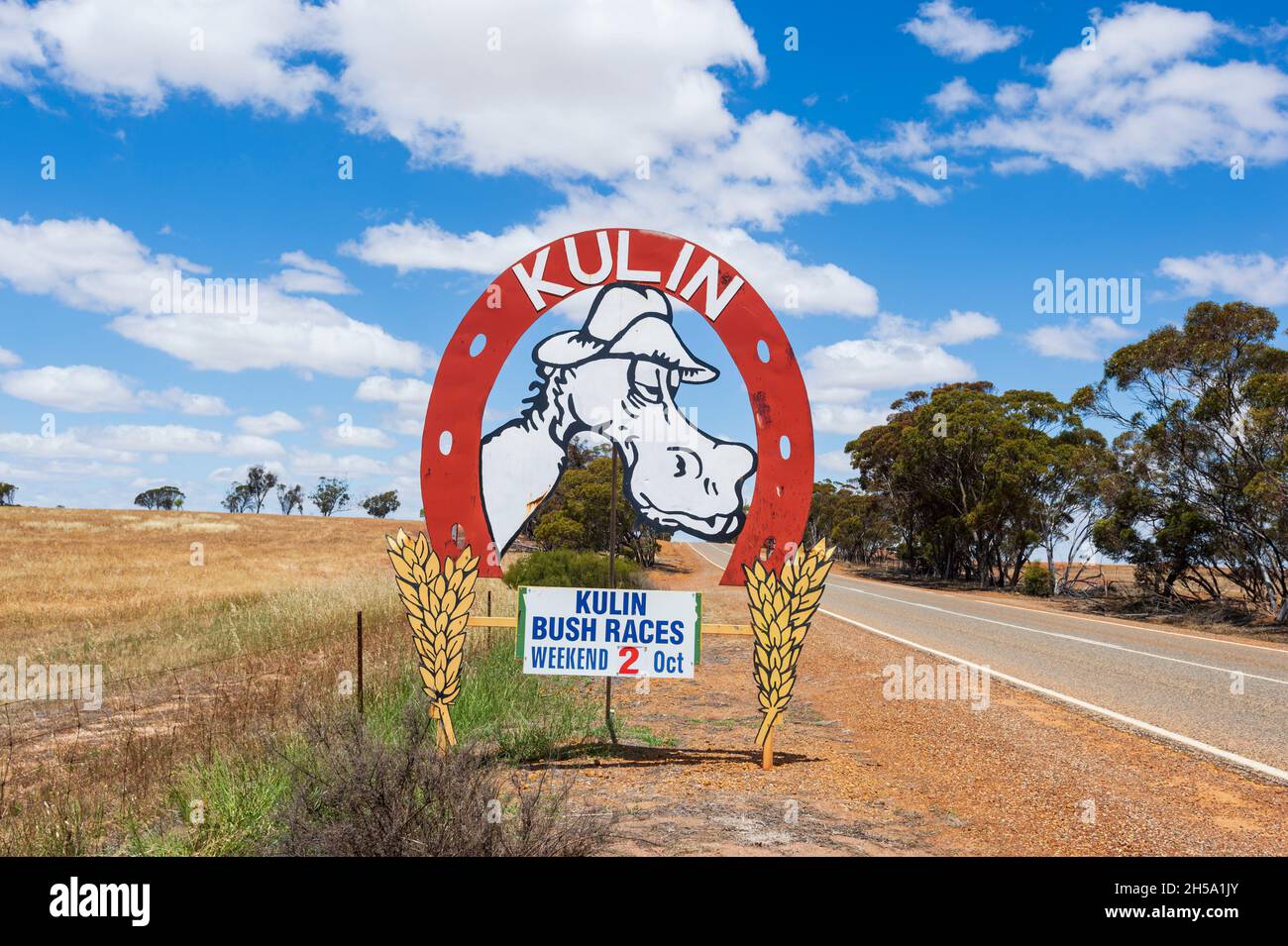 Name sign for the small rural town of Kulin, Wheatbelt region, Western ...