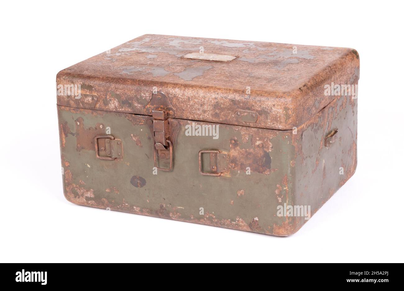 Old rusted green army case, isolated on white Stock Photo - Alamy