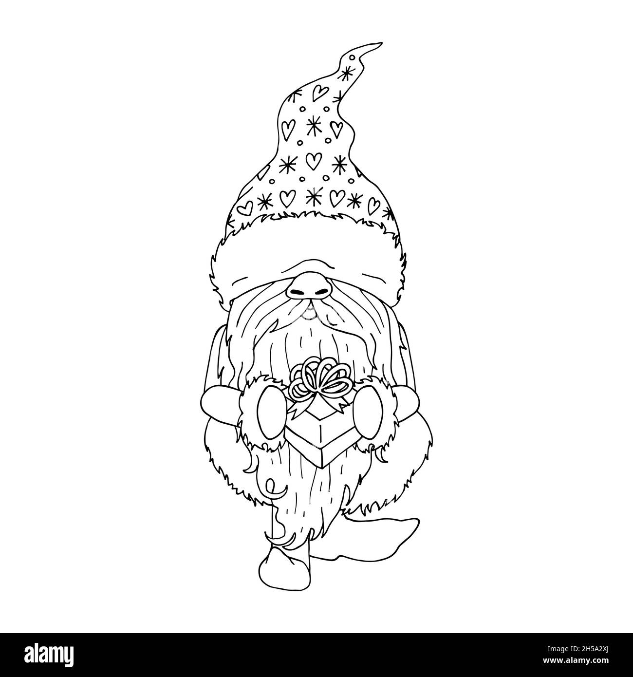 Cute line art cartoon gnome. Christmas character isolated on white ...
