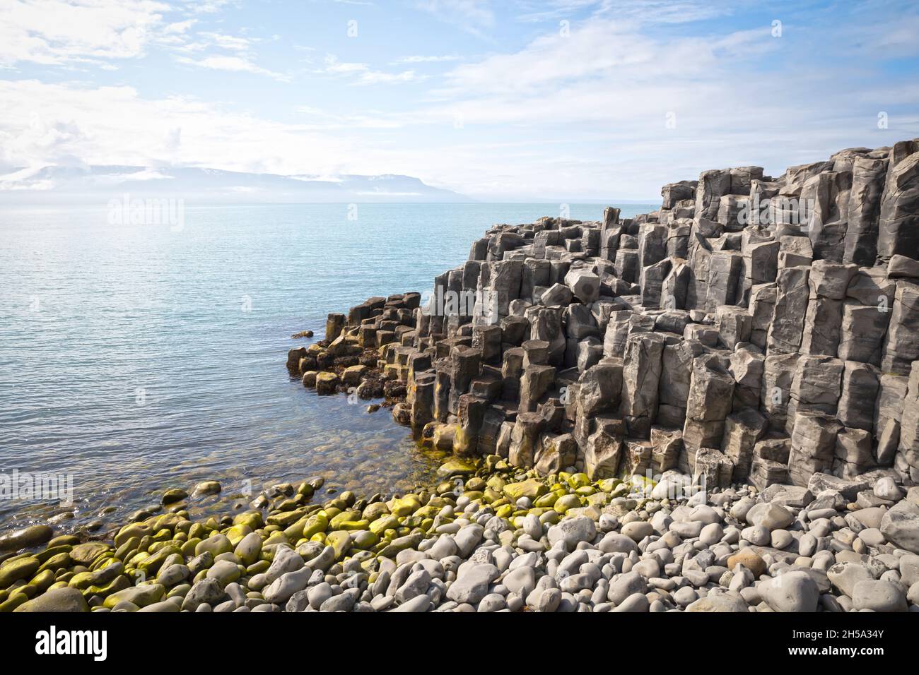 Volcanic rocks or basalt colums in the Kalfshamarsvik area in north ...