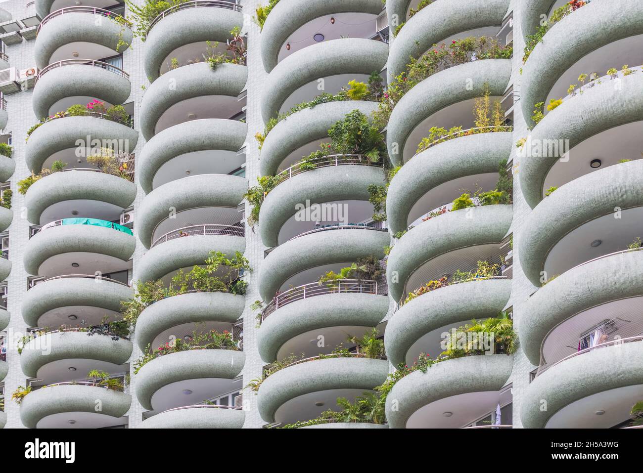 Abstract view of round balcony of a residential apartment, building ...