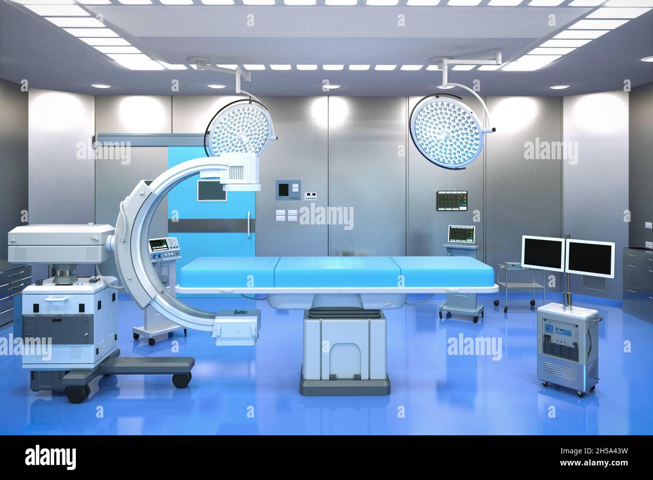 3d rendering hospital surgery room with C-Arm machine and surgery robot ...