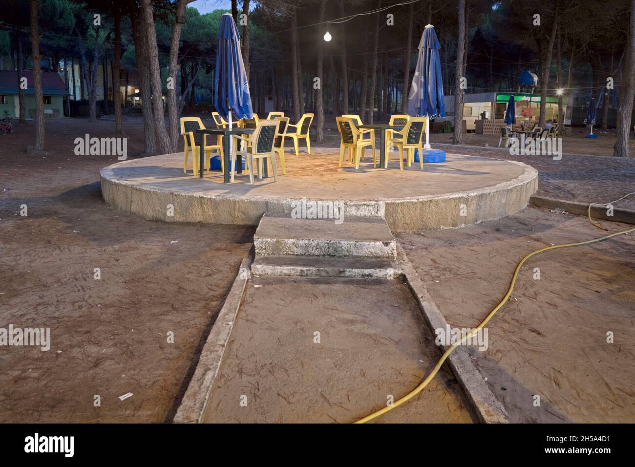 Platform used for a seating area of a beach cafe, Mali i Robit, Albania ...