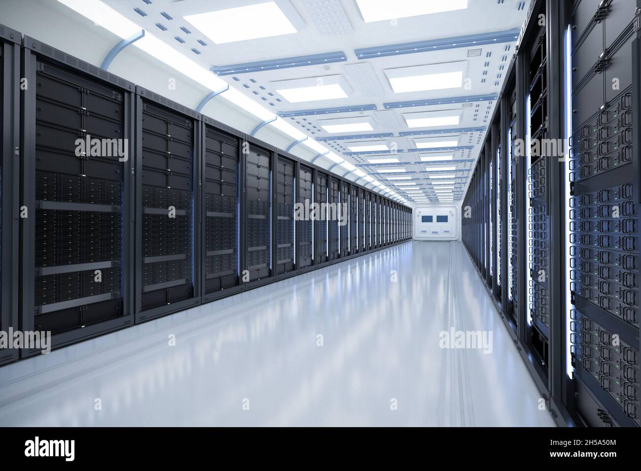 3d rendering server room interior or data center inside full with rack ...