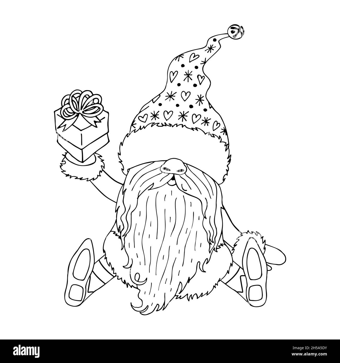 Cute line art cartoon gnome. Christmas character isolated on white ...