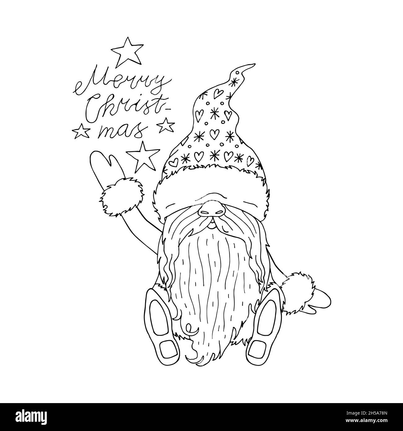 Cute line art cartoon gnome. Christmas character isolated on white ...