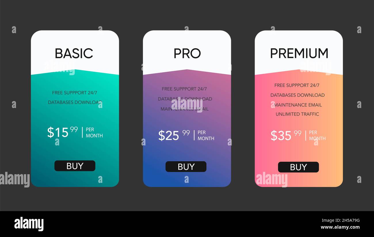 Pricing Table Design Template For Applications Stock Photo Alamy