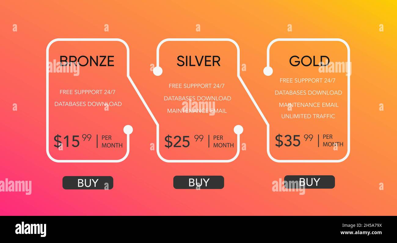 Pricing table design template for web and applications Stock Photo - Alamy
