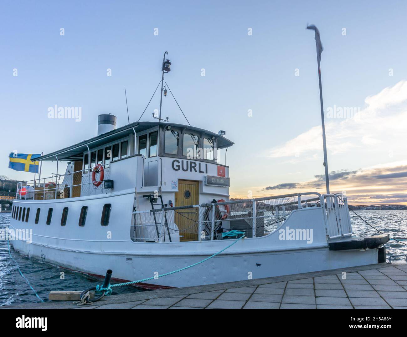 Stockholm, Sweden - April 5, 2021: Old passenger boat moored at the bay ...