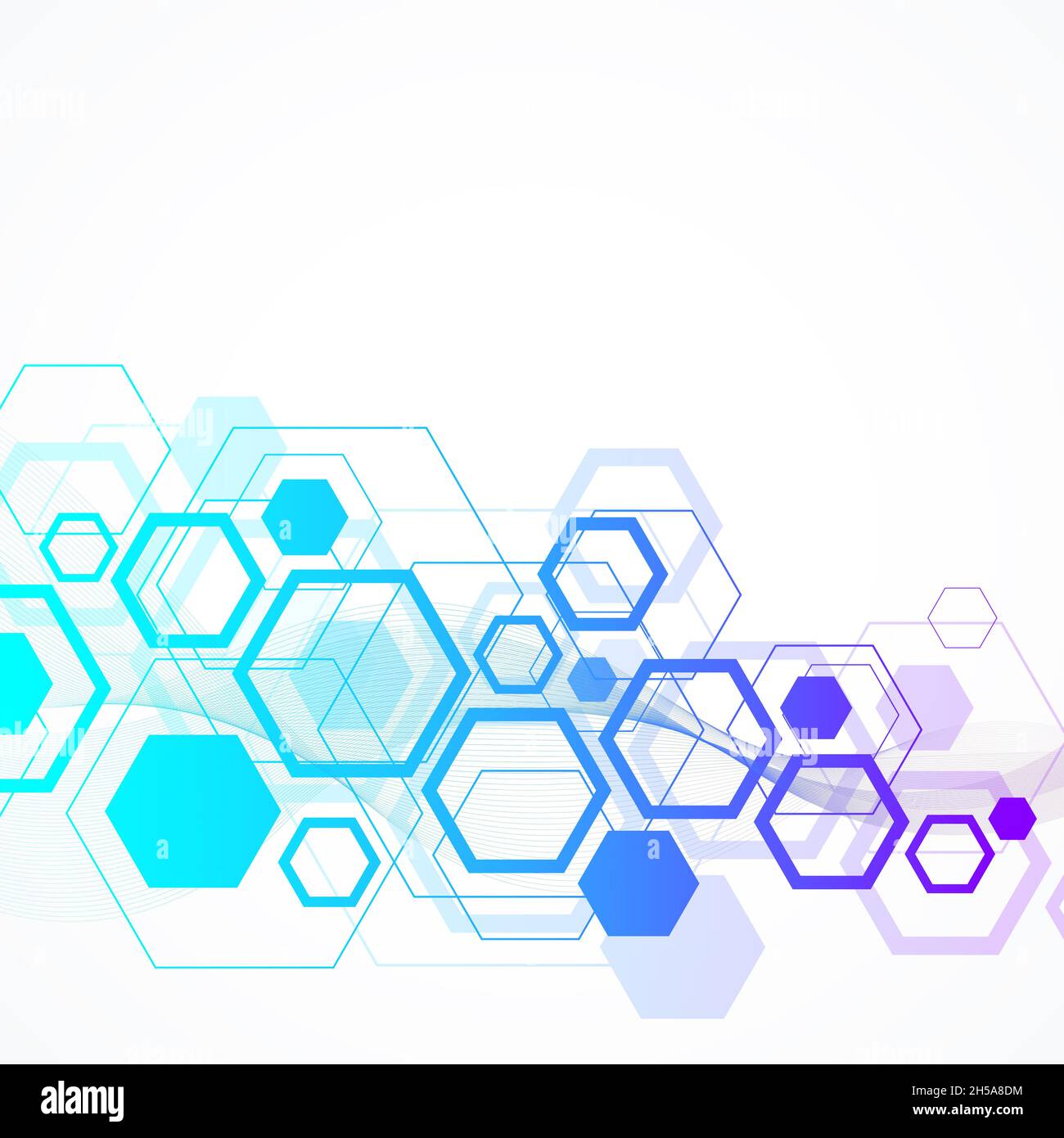 Abstract hexagonal background with waves. Hexagonal molecular structures. Futuristic technology ...