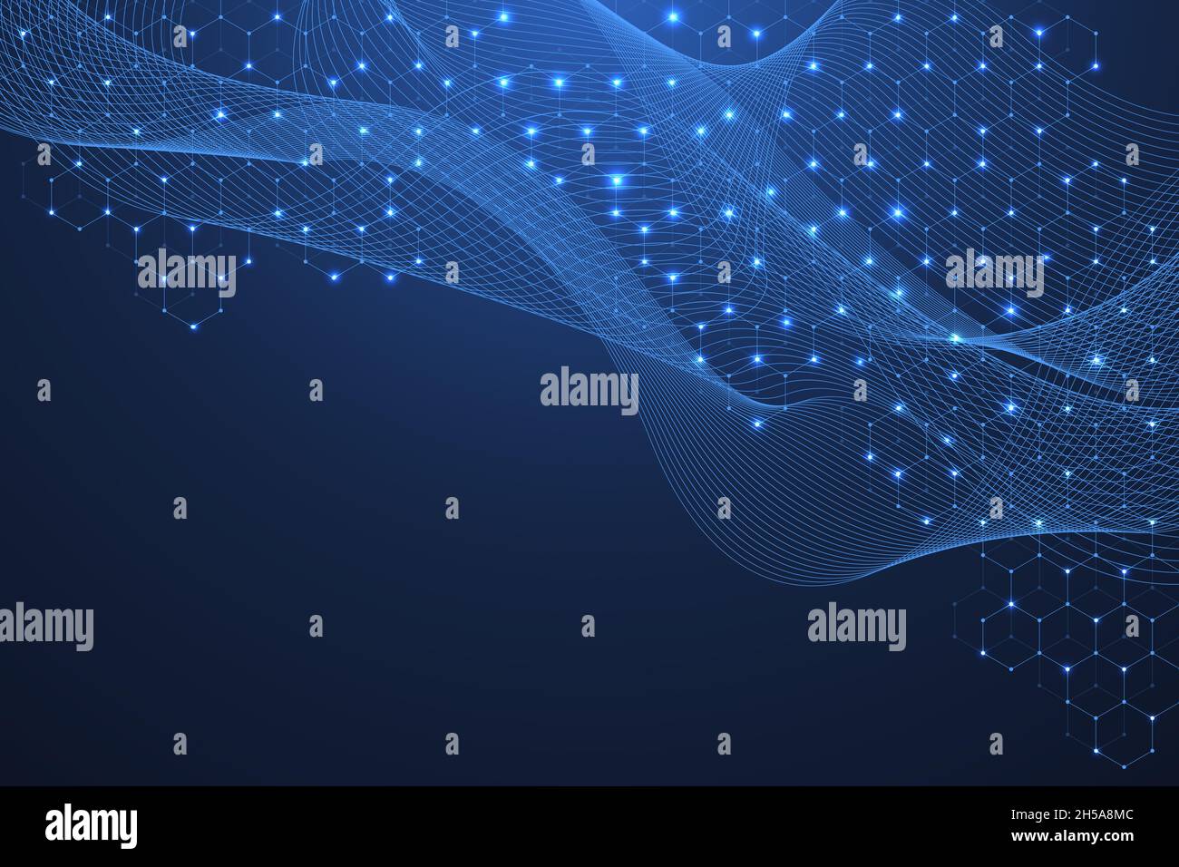 Technology abstract lines and dots connect background with hexagons ...