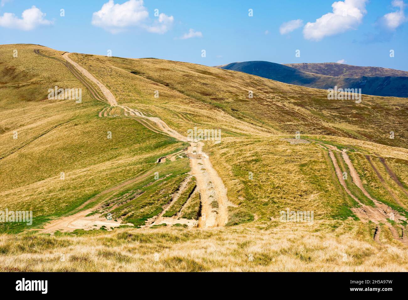 tourist path winding uphill the mountain ridge. carpathian landscape ...