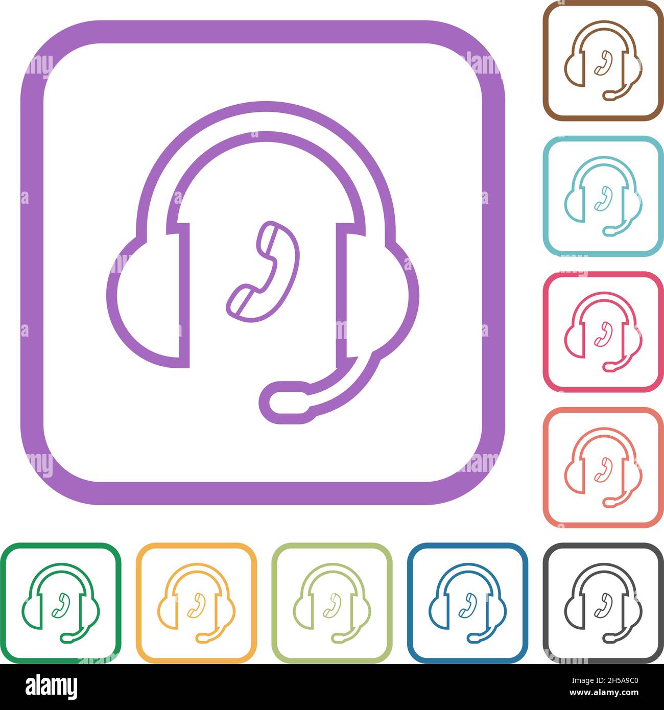 Call customer service outline simple icons in color rounded square ...