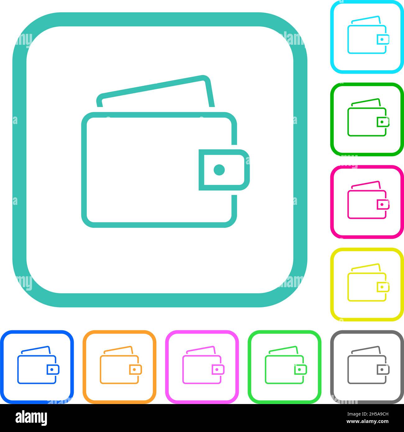 Single wallet outline vivid colored flat icons in curved borders on ...