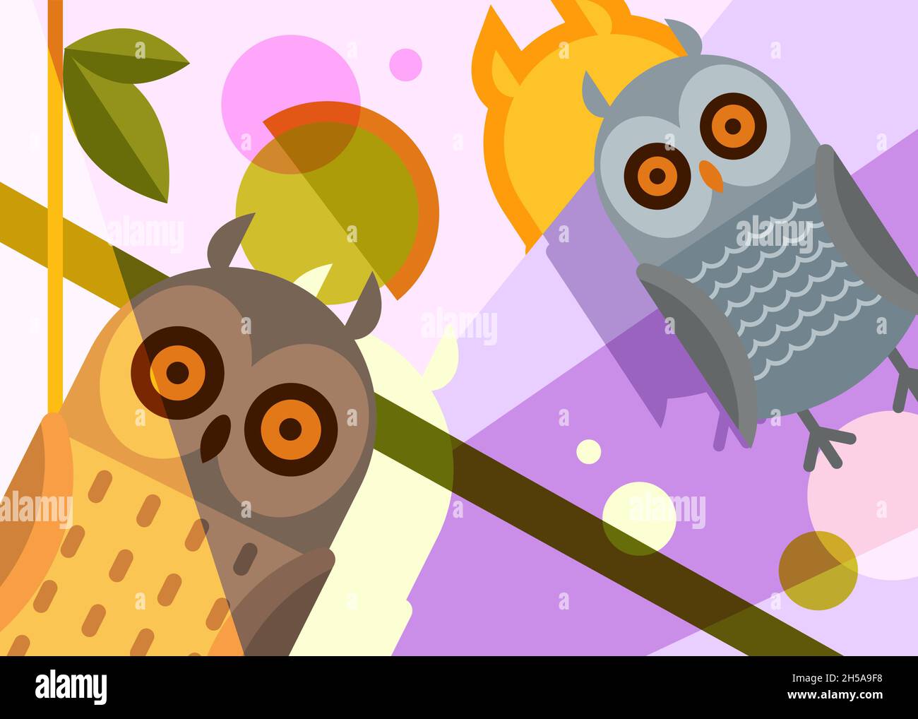 Banner with two owls. Placard design in flat style Stock Vector Image ...