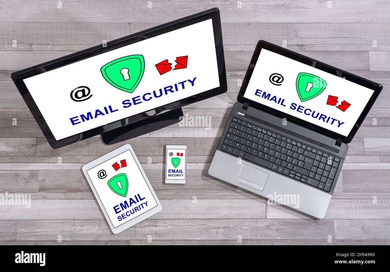Email security concept shown on different information technology ...