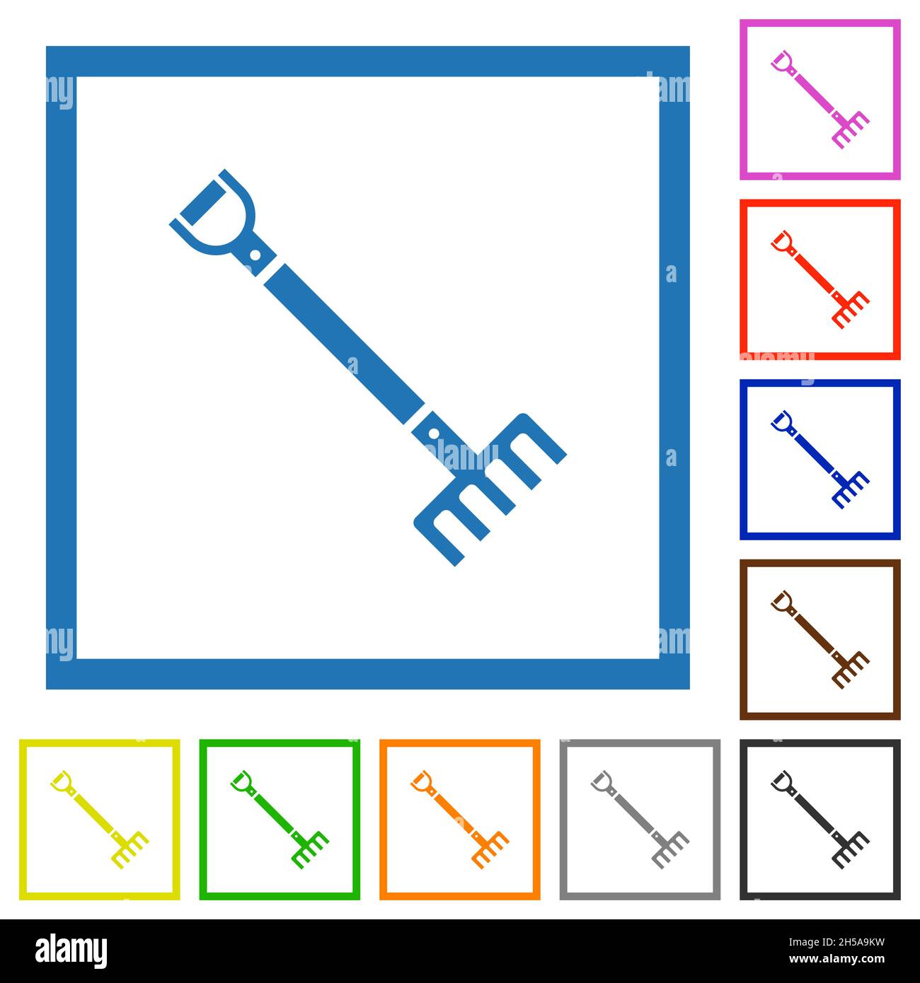 Single rake flat color icons in square frames on white background Stock ...