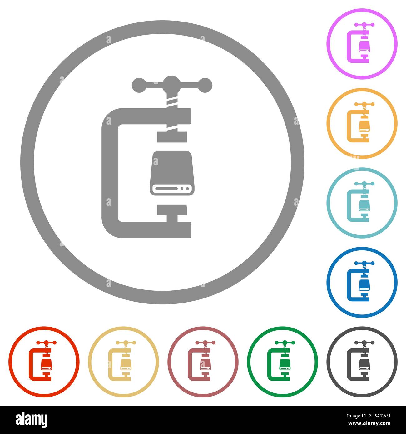Hard disk compression solid flat color icons in round outlines on white ...