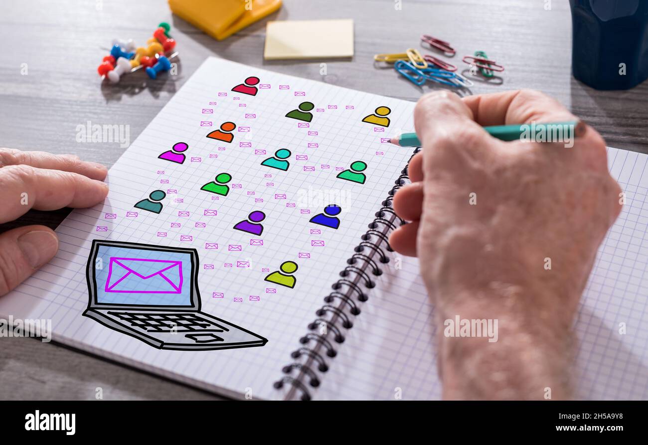 Hand drawing email concept on a notepad Stock Photo - Alamy