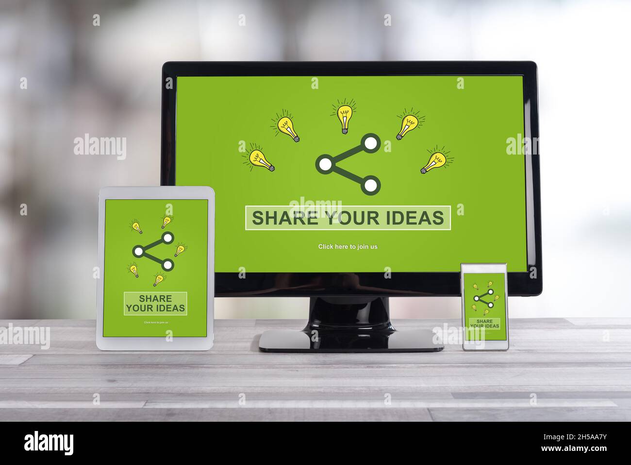 Ideas sharing concept shown on different information technology devices ...