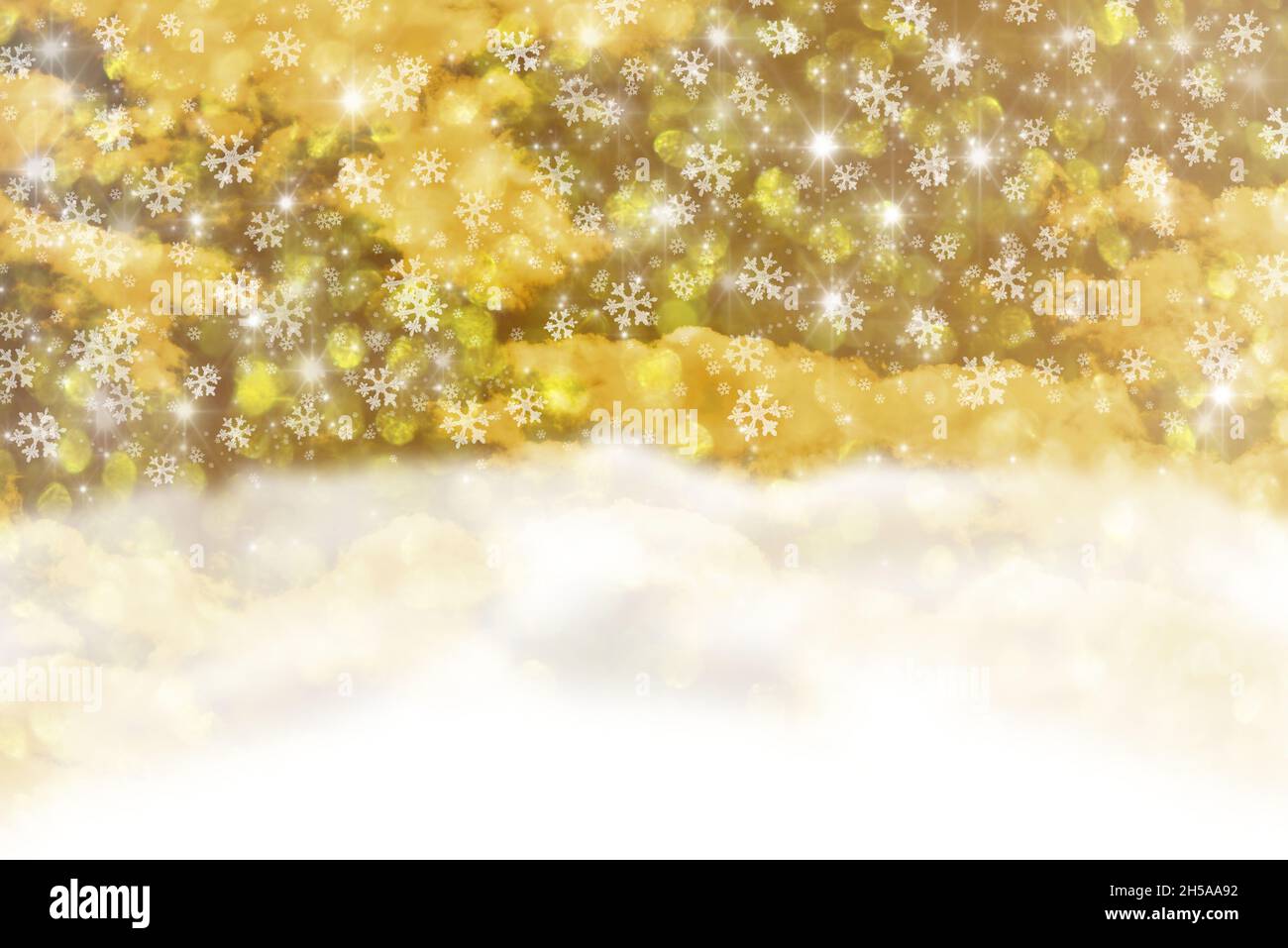 Yellow Christmas background with snowfall Stock Photo - Alamy