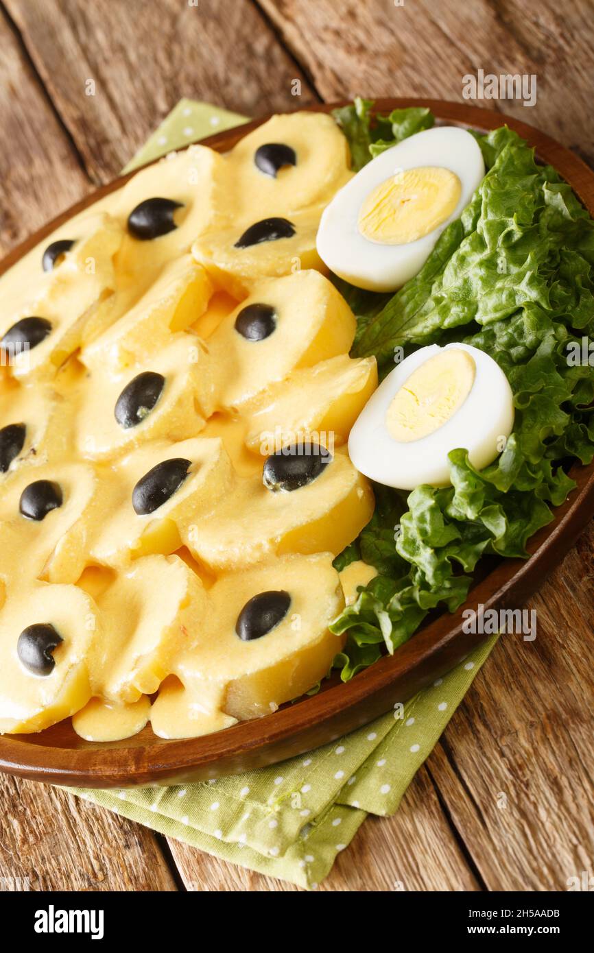 Papa a la Huancaina Huancayo Style Potatoes with boiled eggs close up ...