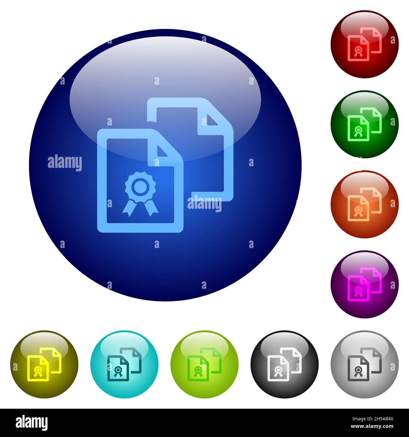 Copy certificate icons on round glass buttons in multiple colors ...
