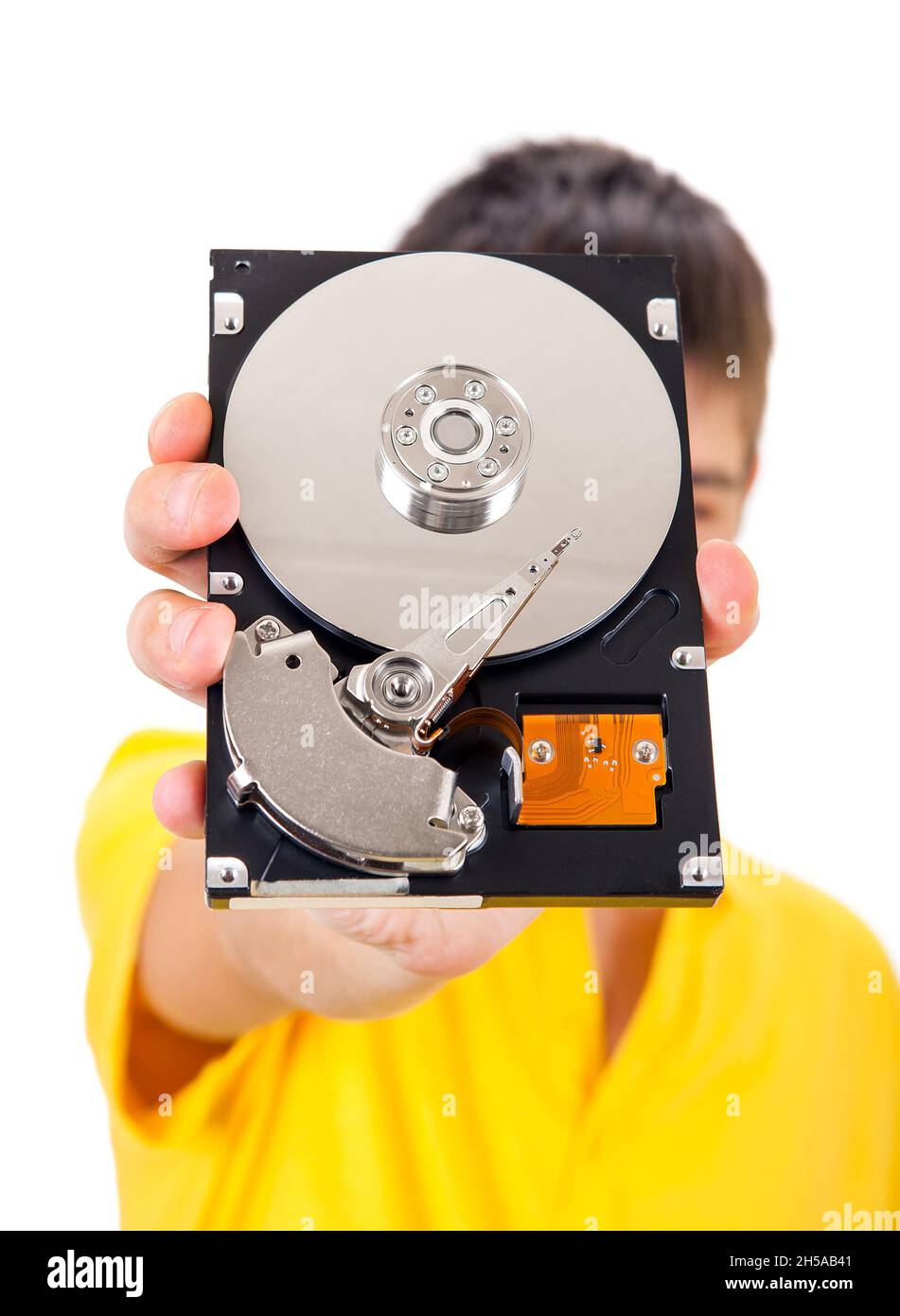 Person with Hard Disk Drive Isolated on the White Background Stock ...
