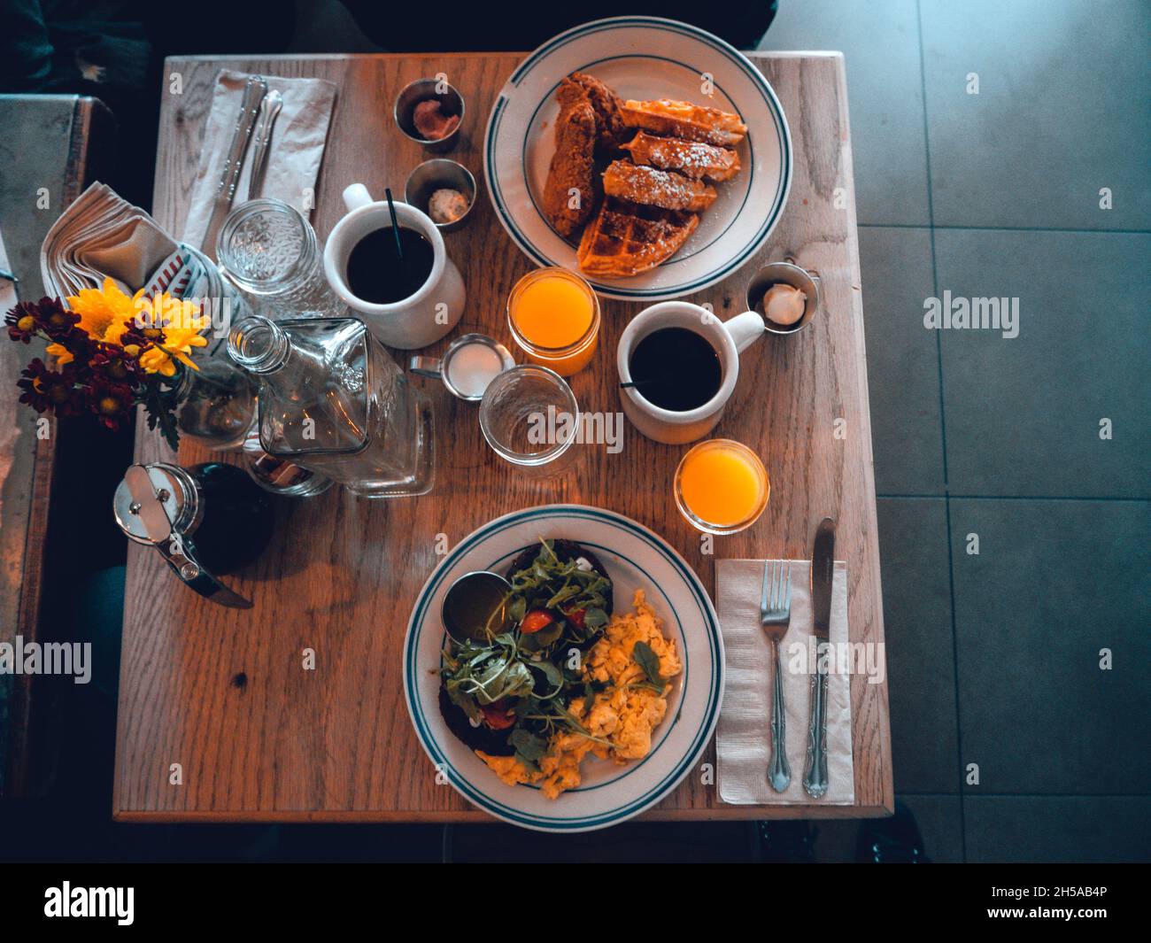 Brunch table flat lay from above Stock Photo - Alamy