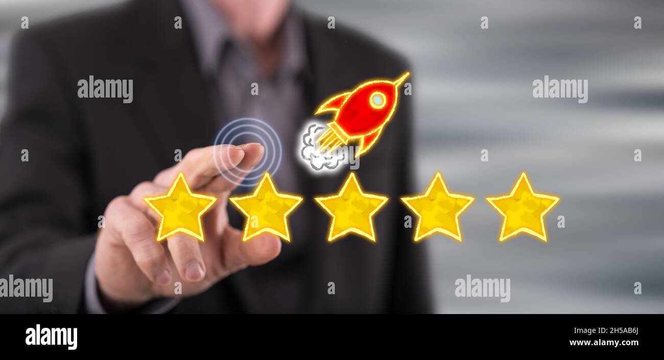 Man touching a quality concept on a touch screen with his finger Stock ...