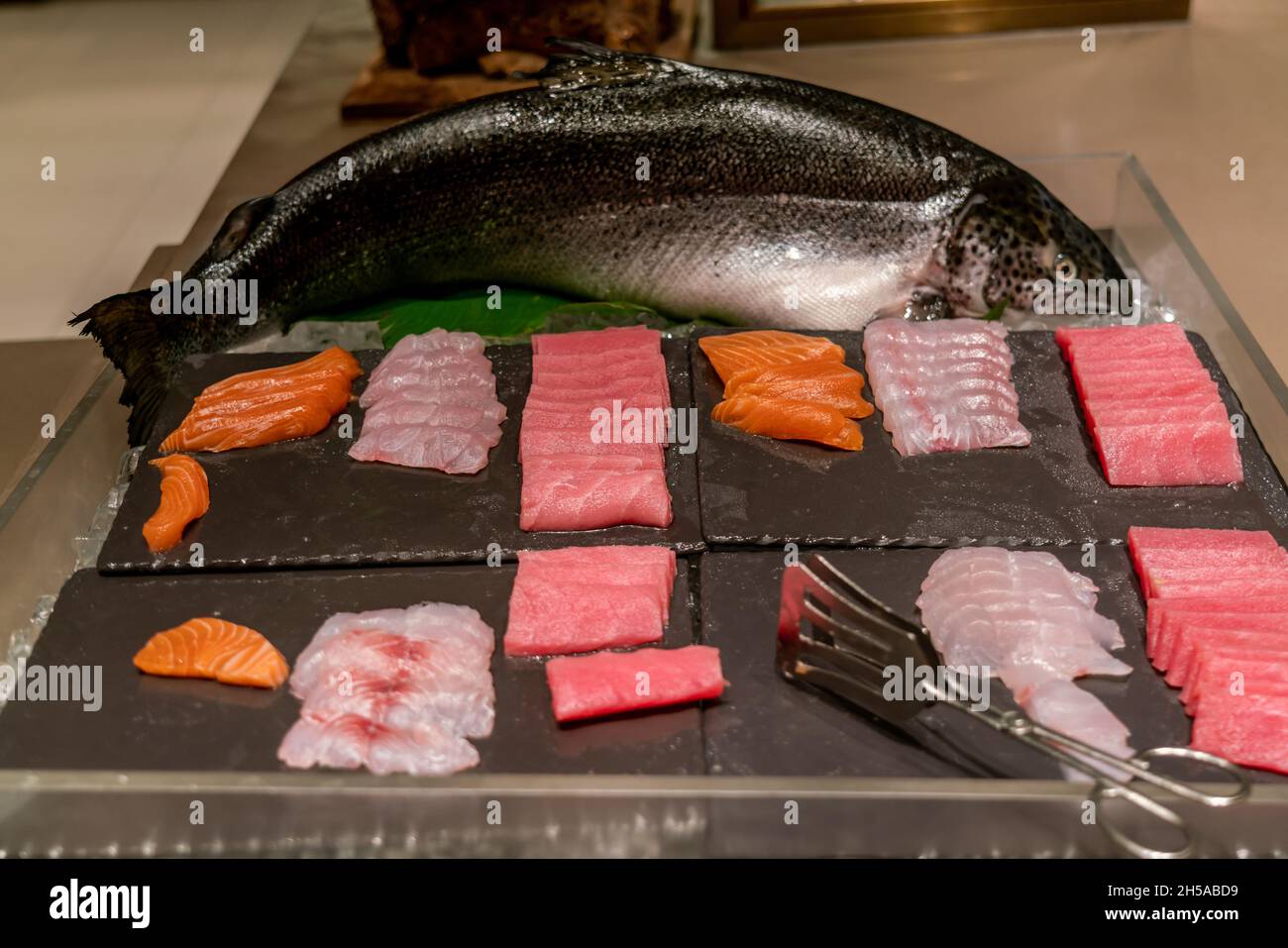 Japanese buffet with different Sashimi Stock Photo - Alamy