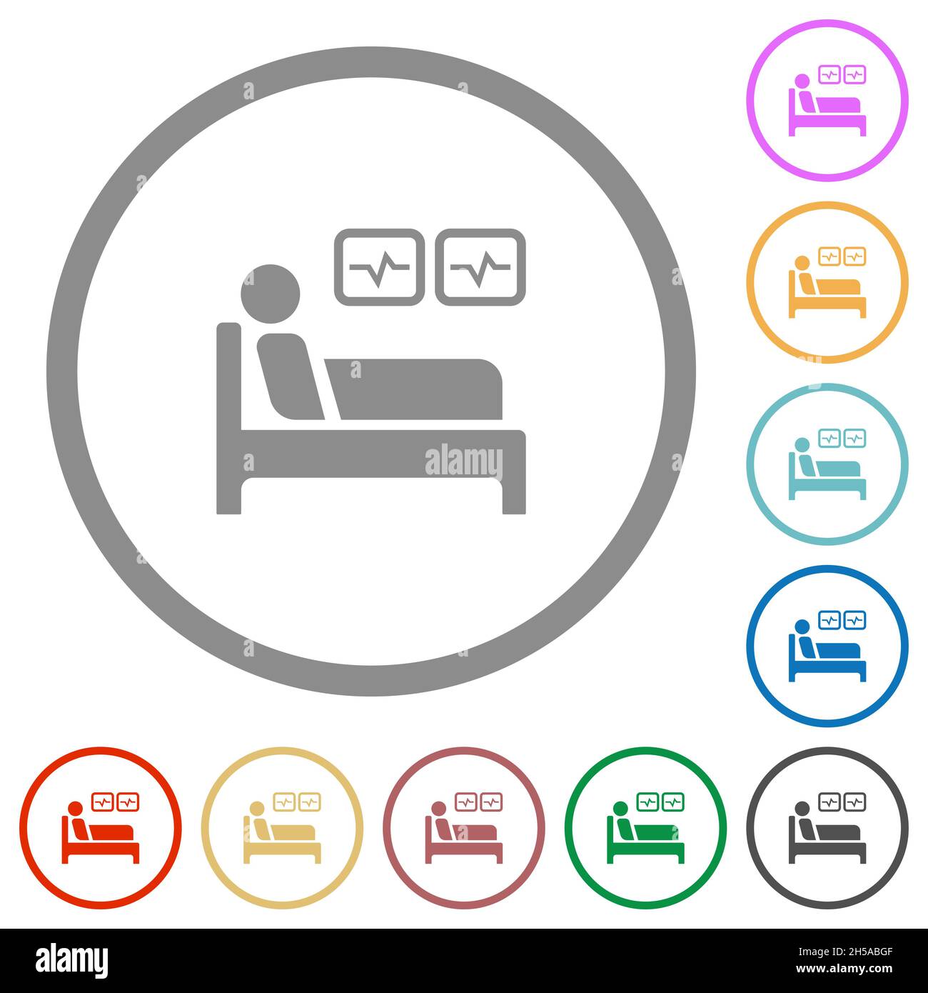 Intensive care flat color icons in round outlines on white background ...