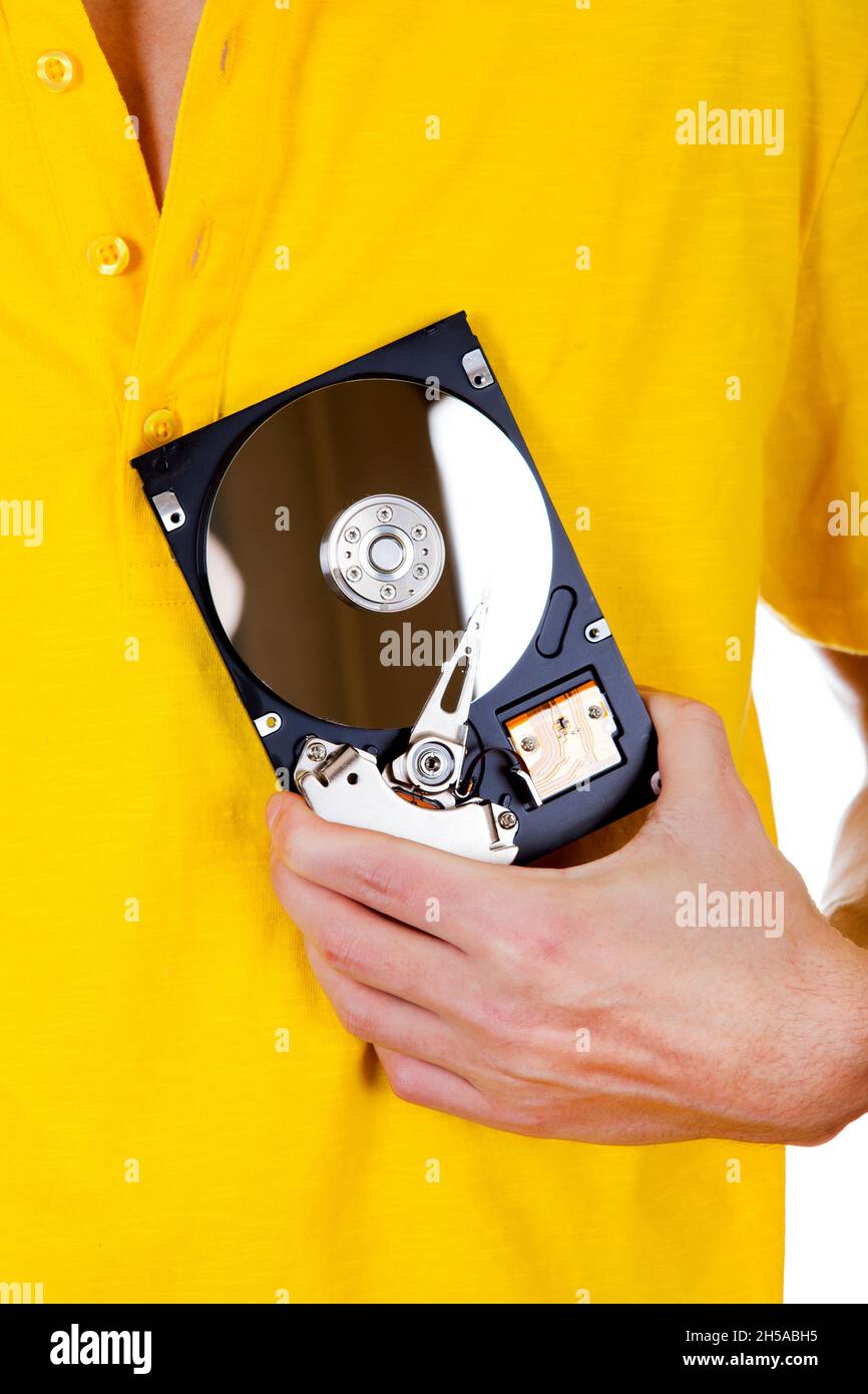 Person with Hard Disk Drive Isolated on the White Background Stock ...