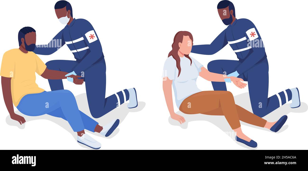 Emergency medical rescue semi flat color vector characters set Stock ...