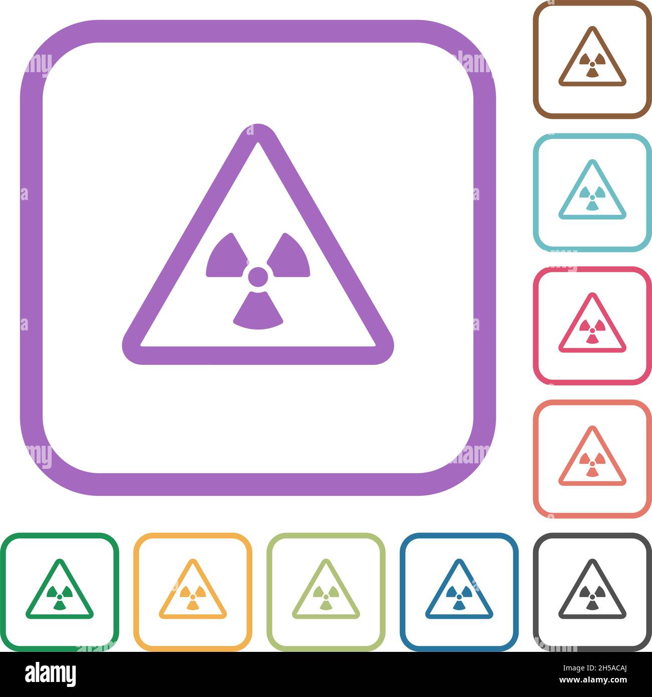 Nuclear warning simple icons in color rounded square frames on white ...