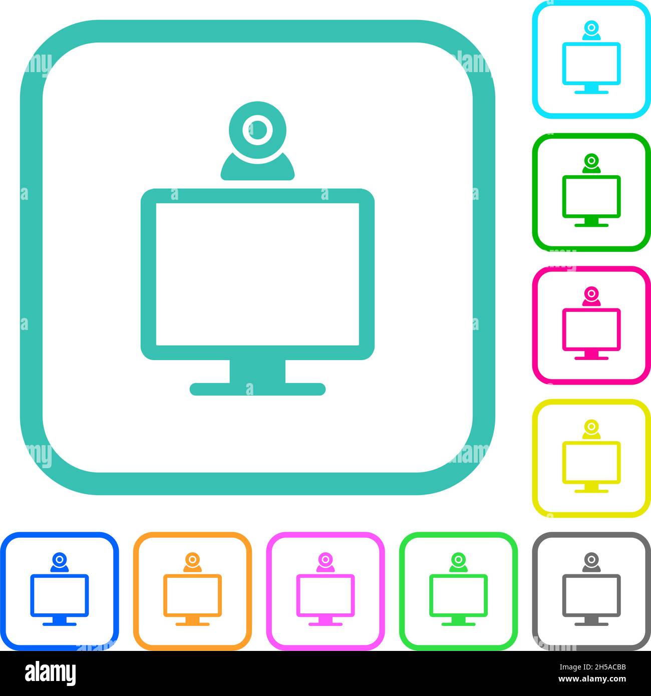 Monitor with webcam vivid colored flat icons in curved borders on white ...