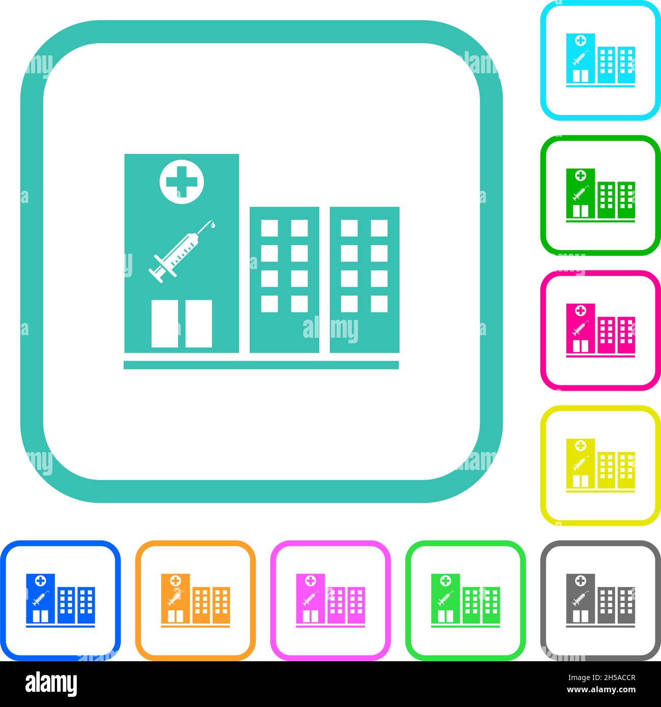 Vaccination station vivid colored flat icons in curved borders on white ...