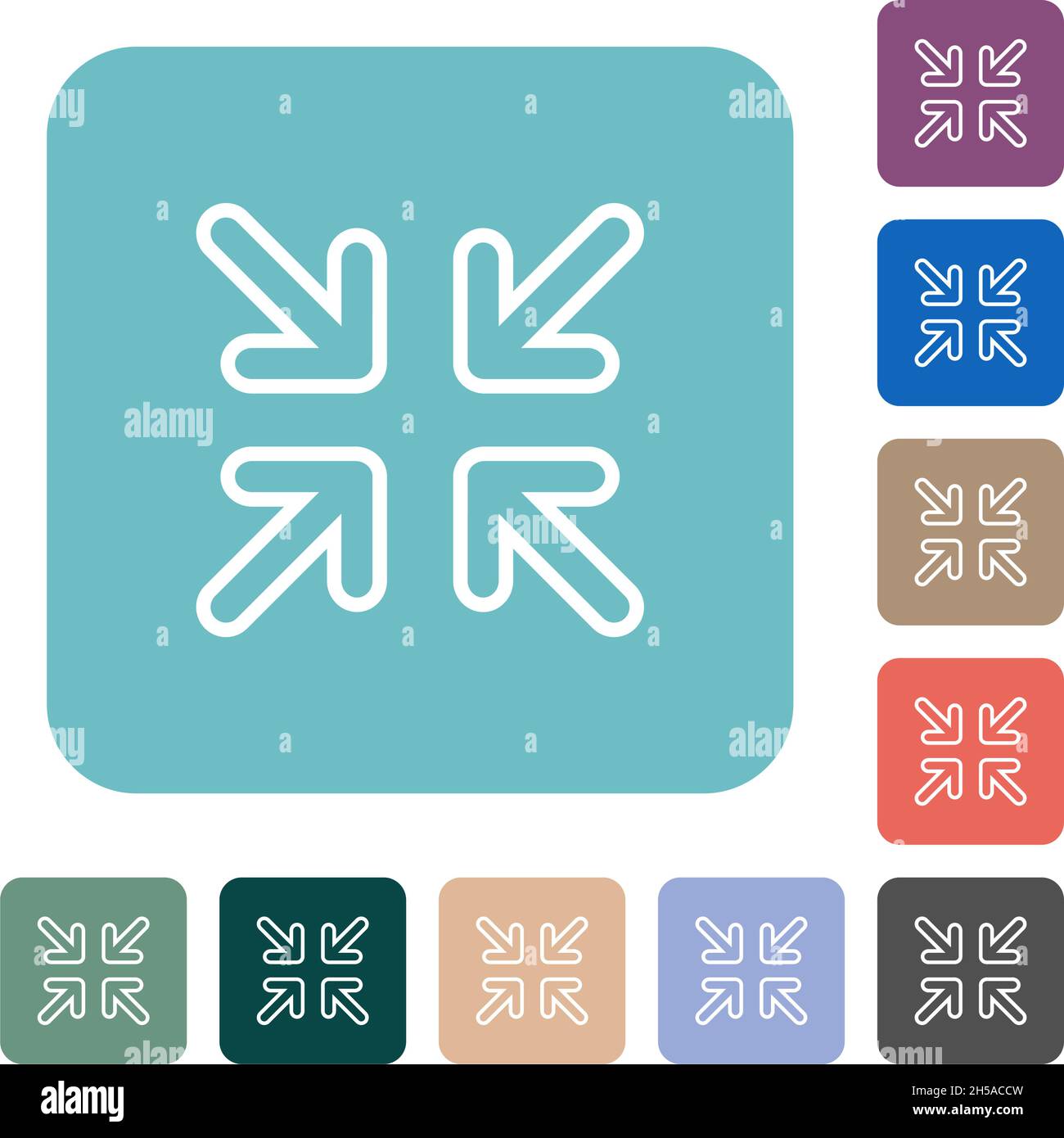 Minimize arrows outline white flat icons on color rounded square ...
