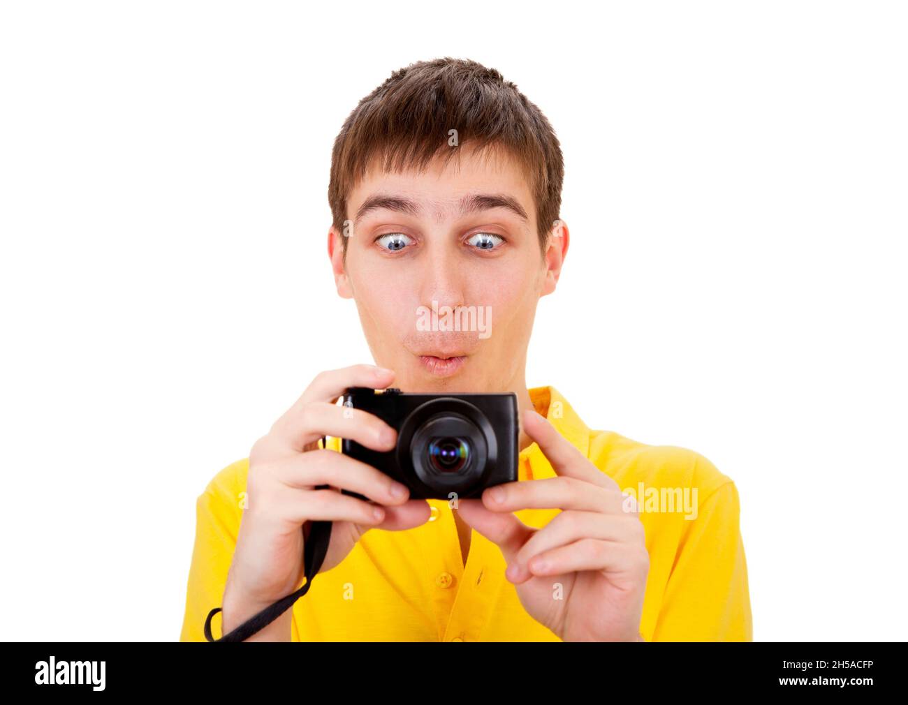 Surprised Young Man with a Photo Camera Isolated on the White ...