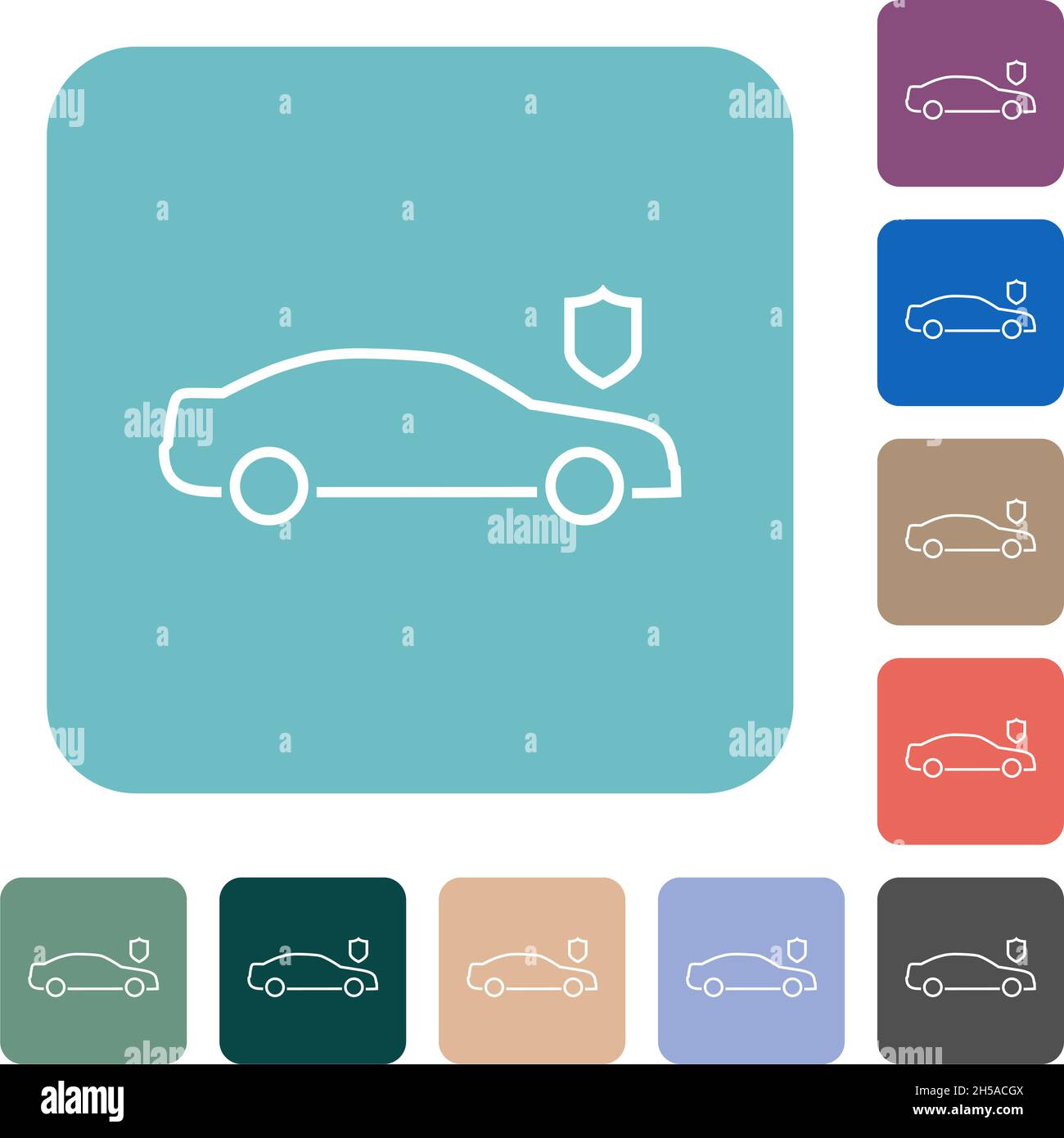 Car security outline white flat icons on color rounded square ...