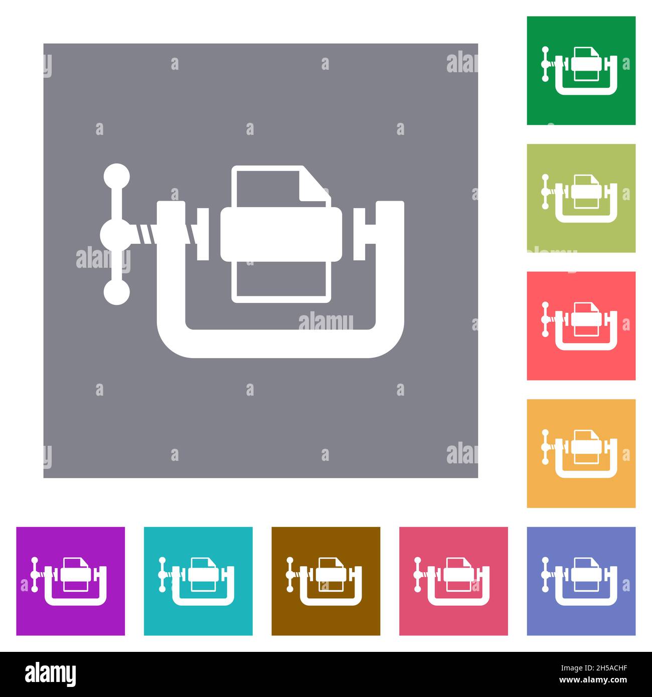 File compression solid flat icons on simple color square backgrounds ...