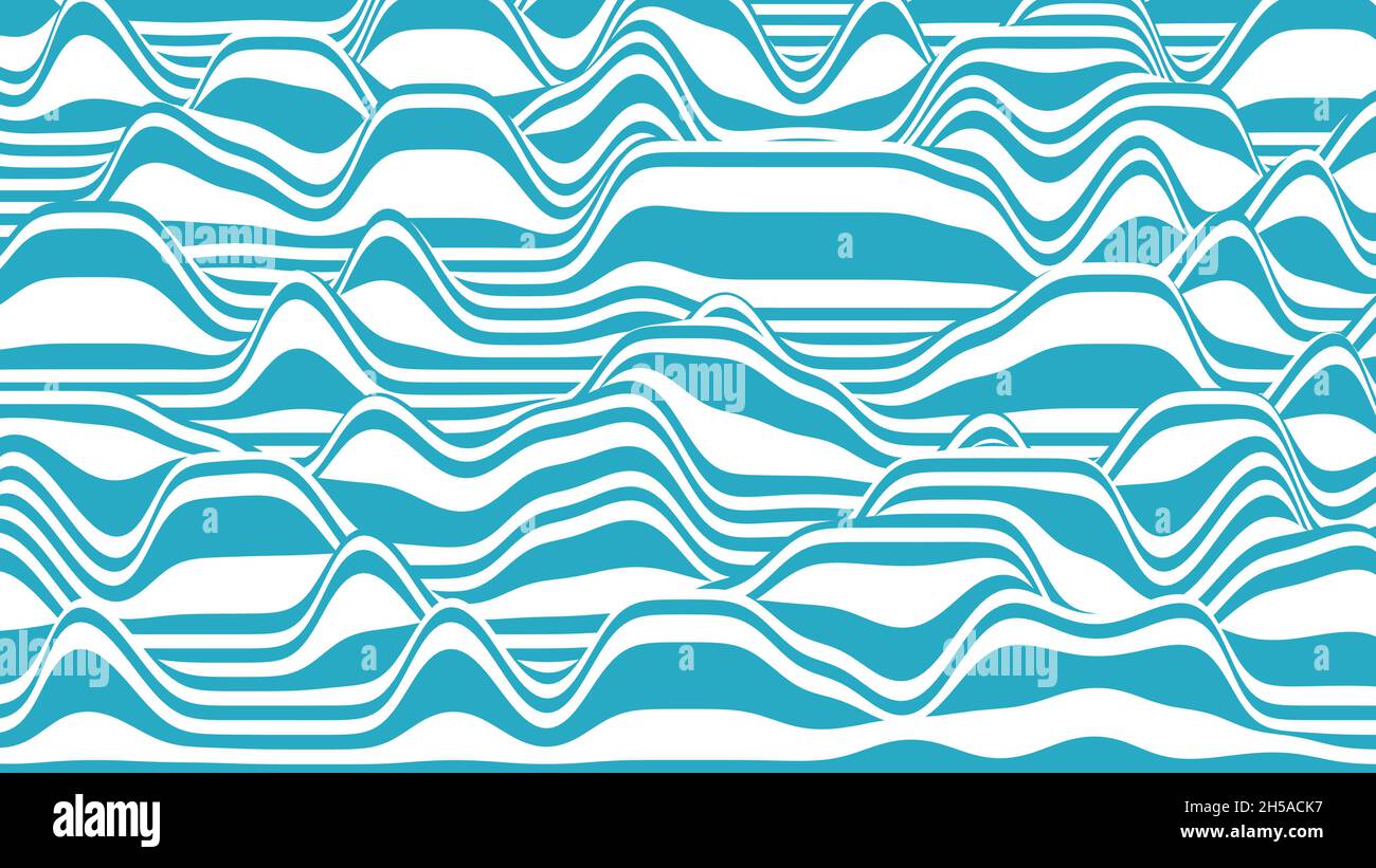 Trendy 3D blue and white stripes distorted backdrop. Procedural ripple ...