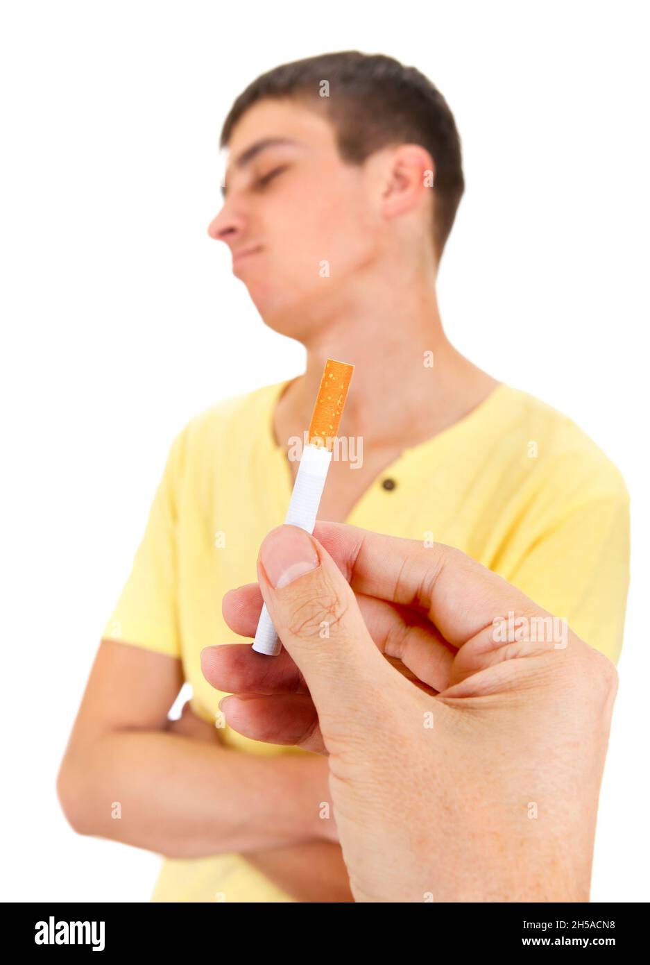 Young Man refuse a Cigarettes Isolated on the White Background Stock ...