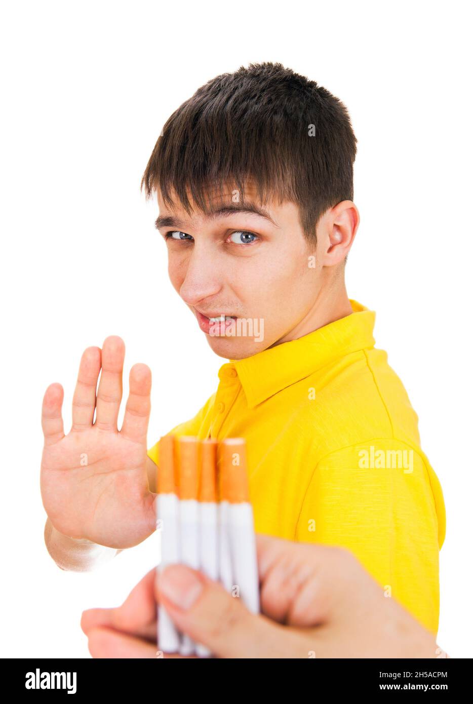 Young Man refuse a Cigarettes Isolated on the White Background Stock ...
