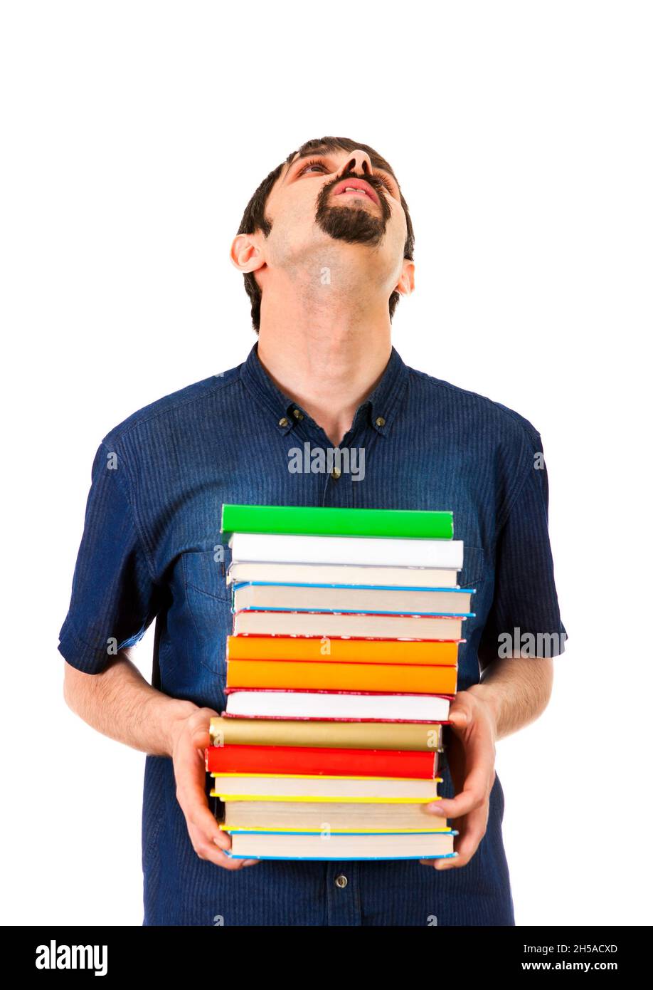 Tired man stack books hi-res stock photography and images - Alamy